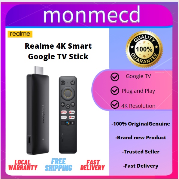 Realme 4K Smart Google TV Stick HDR10+ HDMI Chromecast Wifi Google ...