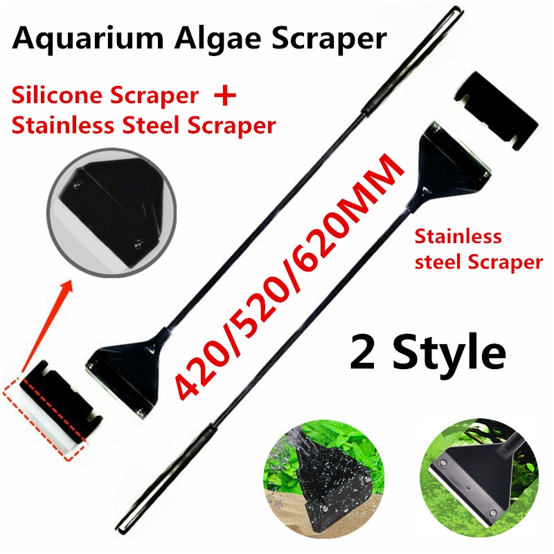 New Aquarium Cleaner Algae Scraper Stainless Steel Silicone Blade Fish ...