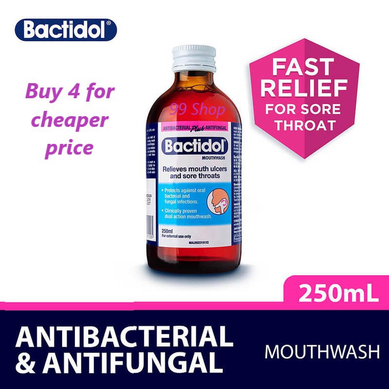 Bactidol Sore Throat & Ulcers Fast Relief Mouthwash 250ml New Stock ...