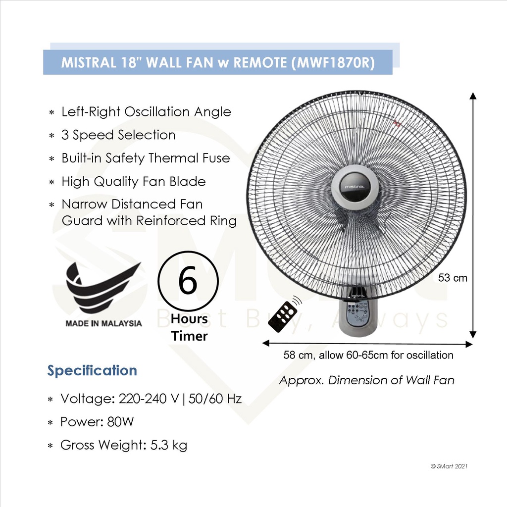 Mistral 18" Wall Fan with Remote Control [MWF1870R] | Shopee Singapore