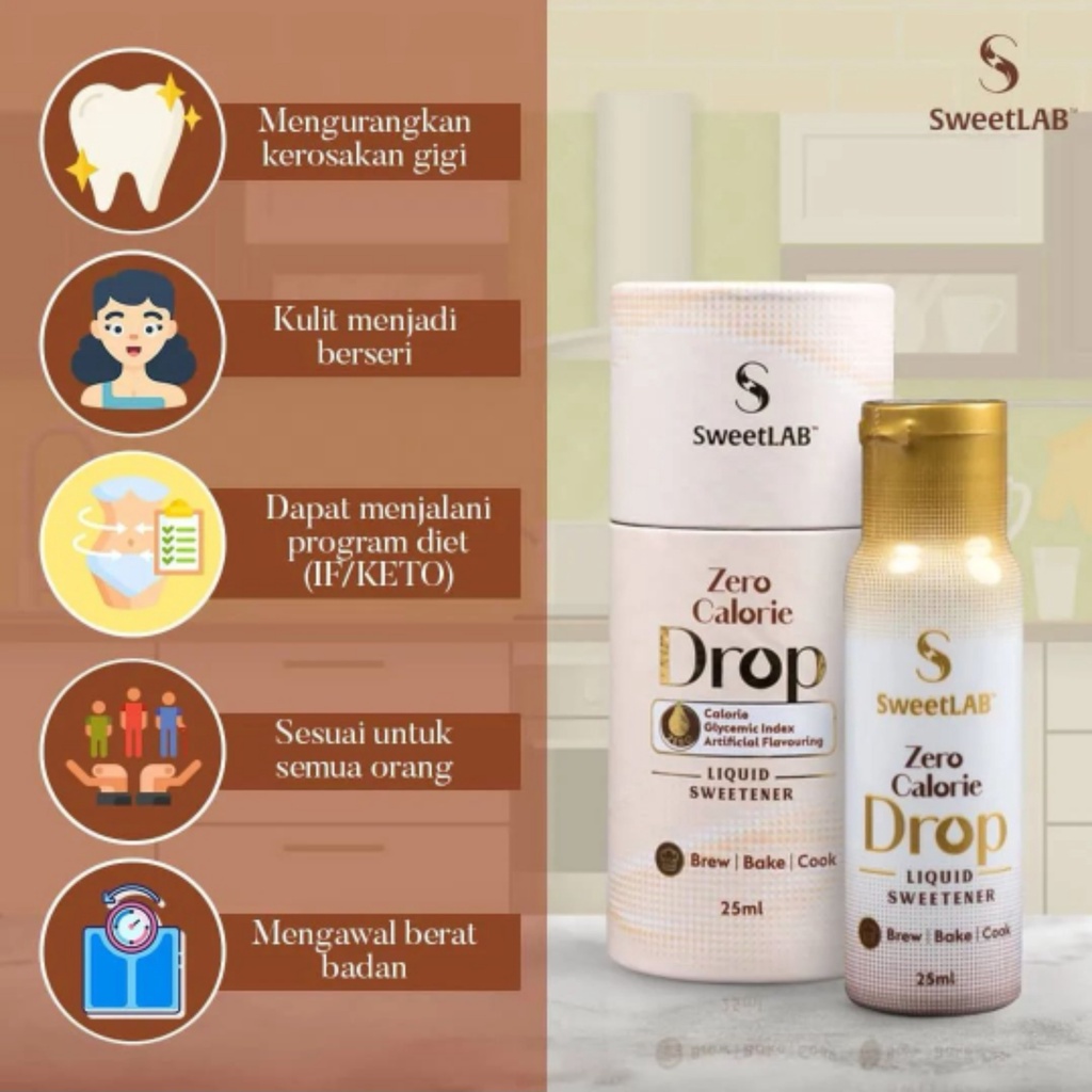 SWEETLAB Zero Calorie Drop (25ml) Liquid Sweetener Pengganti Gula Cair Pemanis Keto Diet Sihat ...