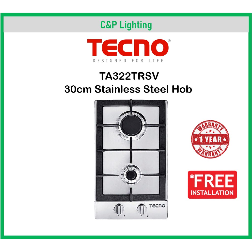 Tecno TA322TRSV 2 Burner 30cm Stainless Steel Domino Cooker Hob Gas ...