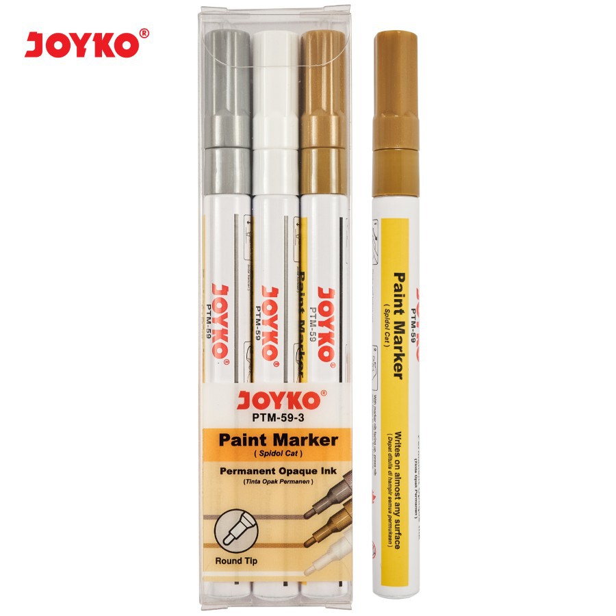 JOYKO PTM-59-3 Round Tip Permanent Paint Marker (1 Set of 3 Pcs ...
