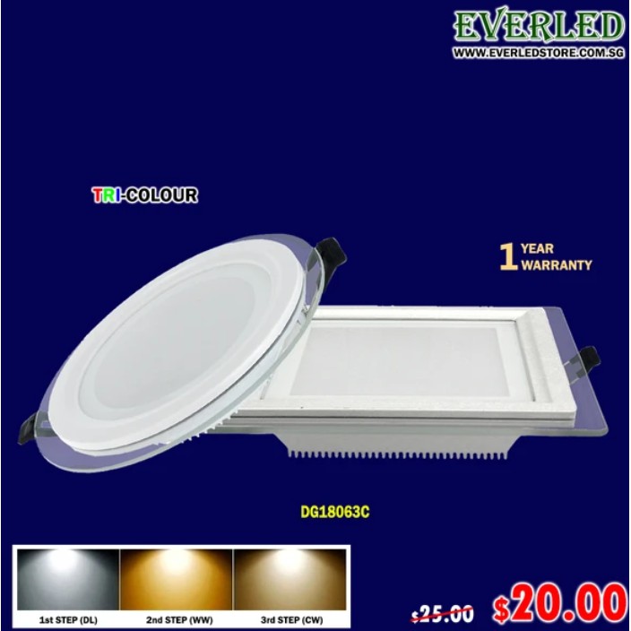 Everled 18W LED Glass Downlight (Tri-Color) (EV-DL-DG18063C) | Shopee ...