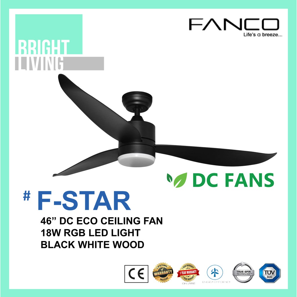 Fanco F-Star 36/46/52" Ceiling Fan with 18W RGB LED Light Kit | Shopee ...