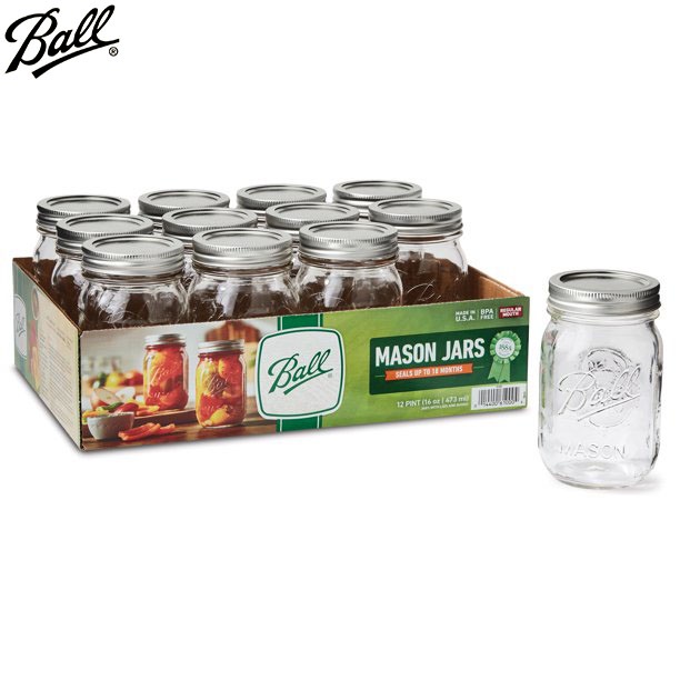 Ball 1 Pint (473ml) Regular Mouth Mason Jar Case Set of 12 | Shopee ...