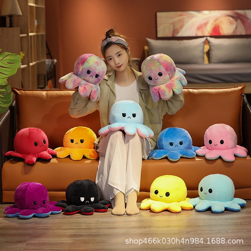 Double-Sided Flip Octopus Ragdoll Doll Flip Octopus Angry Expression ...