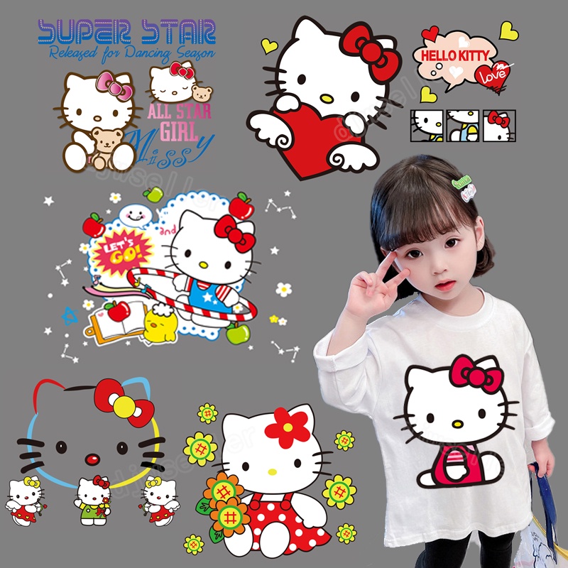 Hello Kitty Heat Transfer Stickers Washable Girl T-Shirt DIY Decoration ...