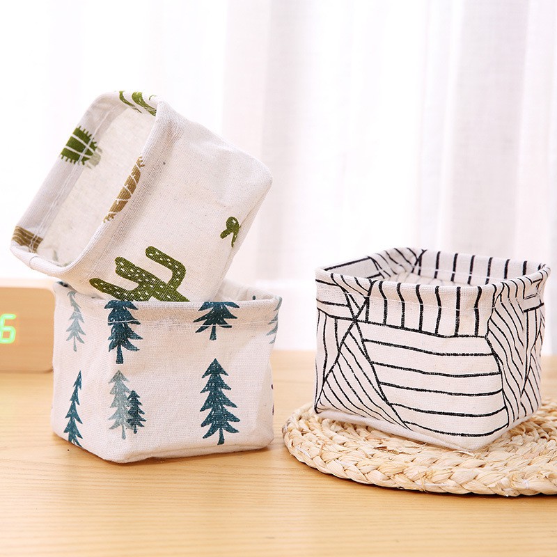 Linen desktop storage bag desk stationery storage basket dressing table ...