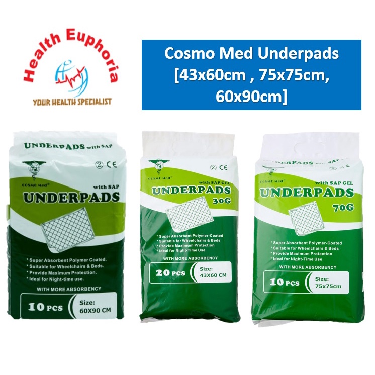 COSMO Med Underpad with SAP- 43x60cm / 60 x 90cm /75 x 75cm 70G ...