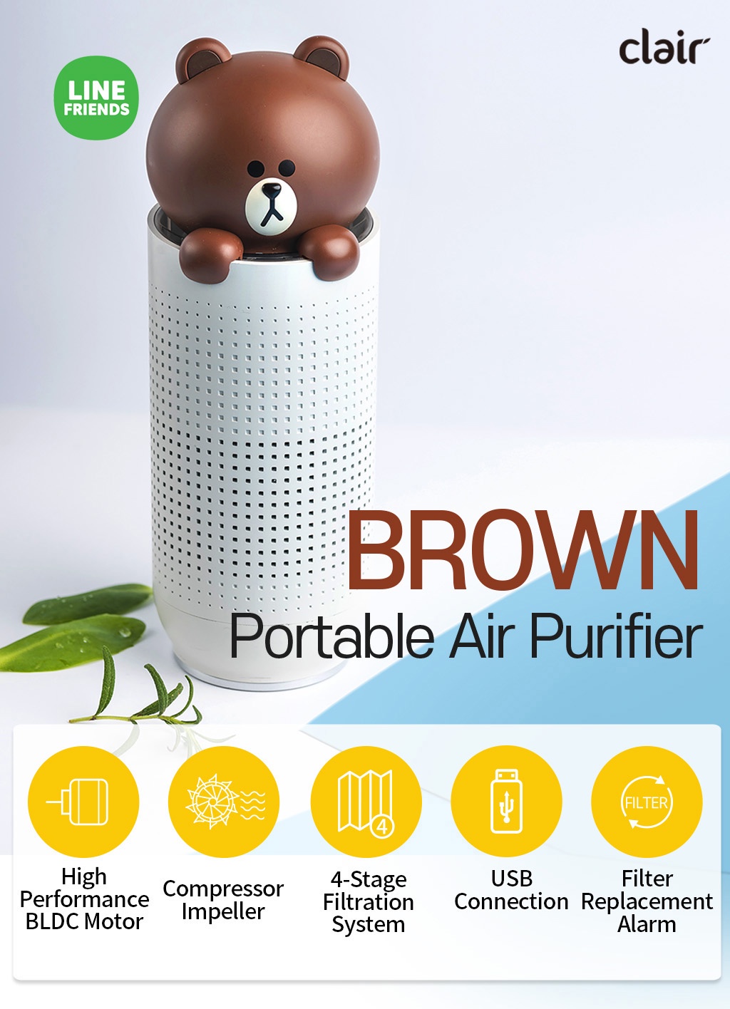 Line Brown Portable Air Purifier UV LED HEPA Car Office Travel Anti ...