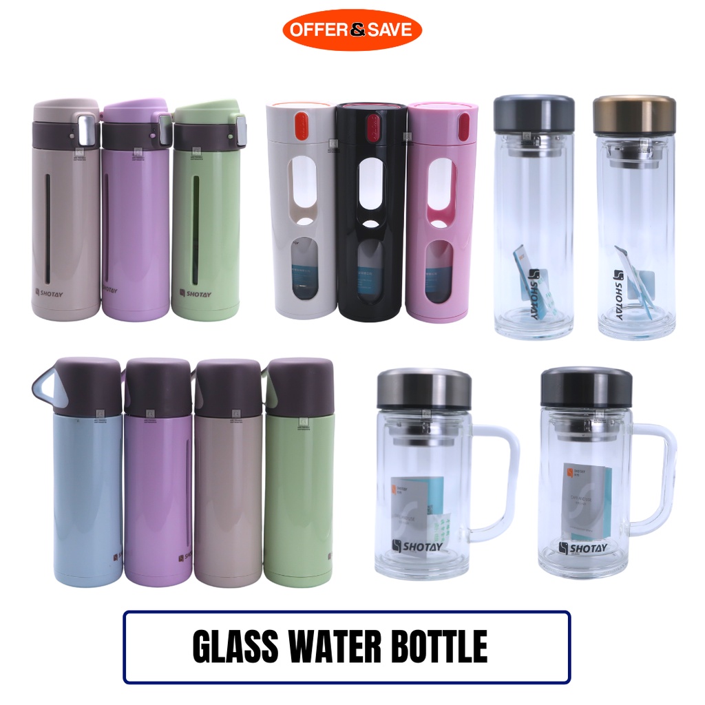SHOTAY Glass Water Bottle With Tea Filter | Shopee Singapore