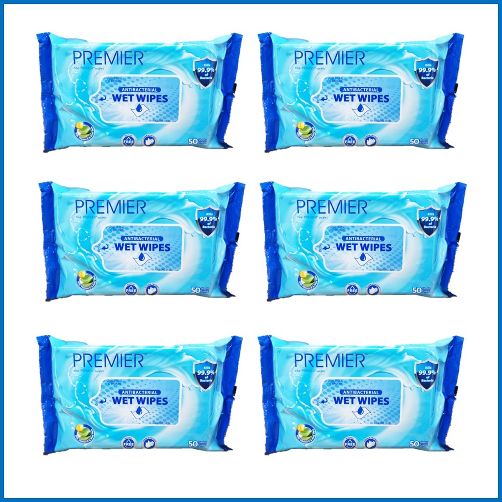 PREMIER Antibacterial Wet Wipes (50's x 6 pkts) Wet Tissue / Tisu Basah ...