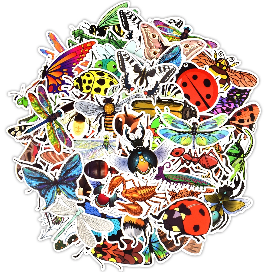 50 PCS Nature Insect Sticker Butterfly Ant Ladybug Stickers for Kids to ...