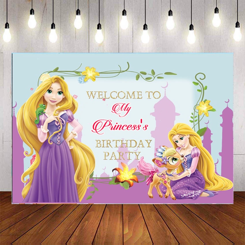 Vinyl Girls Birthday Party Backdrop Princess Tangled Banner Photo ...
