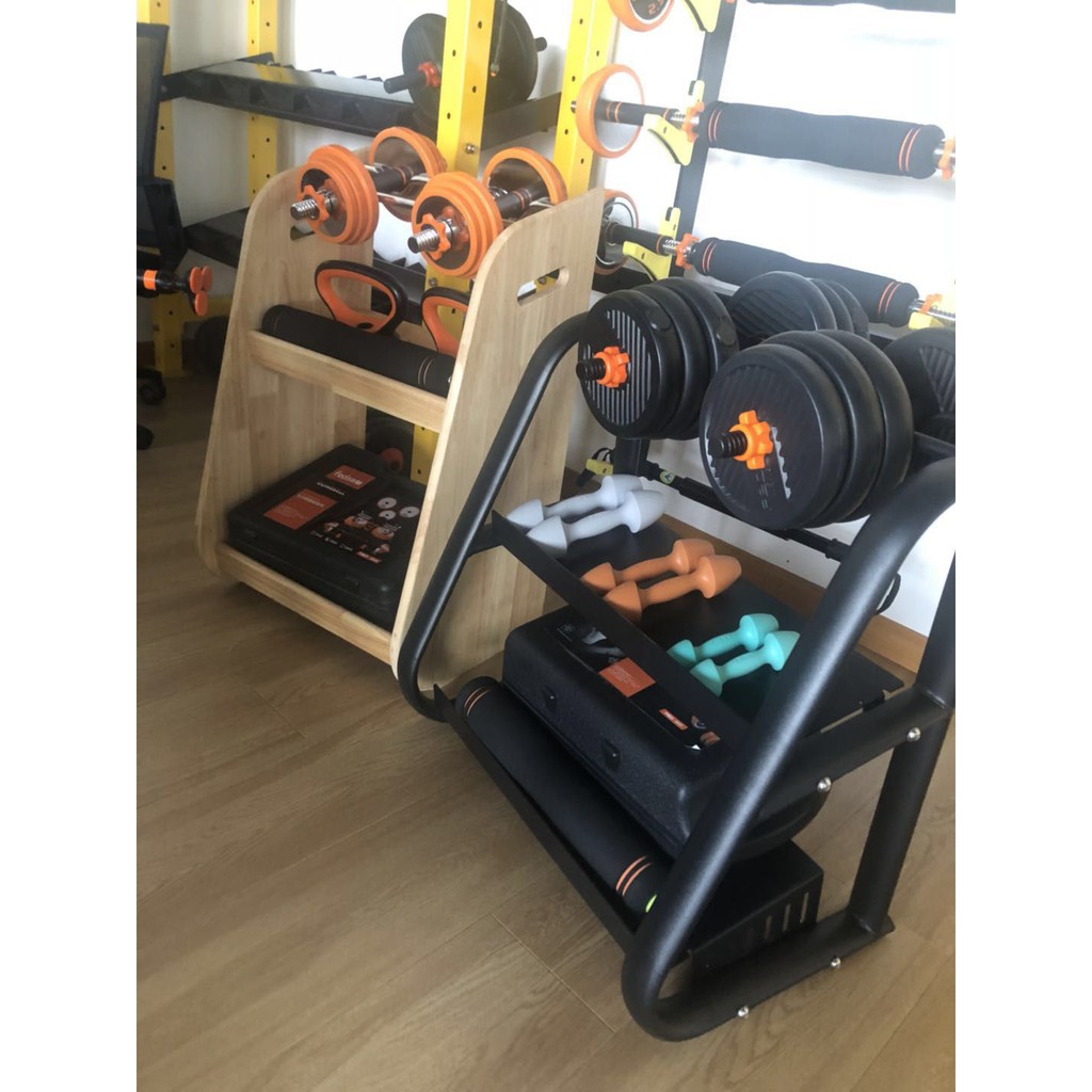 zuishanga.sg 3 Layers Dumbbell Rack, Metal Solid Wood Dumbbell Storage ...