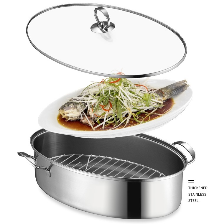 Stainless Steel Oval Shaped Steamer with Steamer Plate and Tong / Steam ...