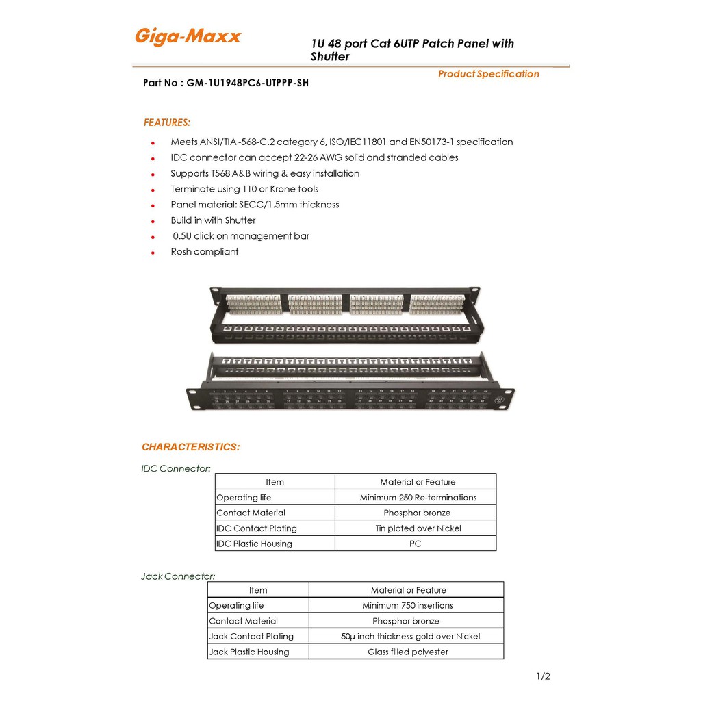 Giga-Maxx 1U 48 Port Cat.6 UTP Patch Panel With Shutter | Shopee Singapore