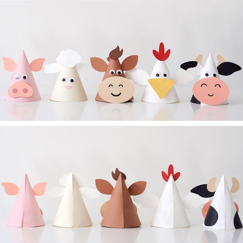 5pcs Birthday Hat Paper DIY Hat Kids Animal Party Hats Cow Chick Pig ...