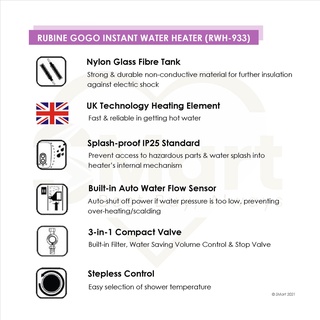 Rubine Instant Water Heater GOGO Series [RWH-933] | Shopee Singapore