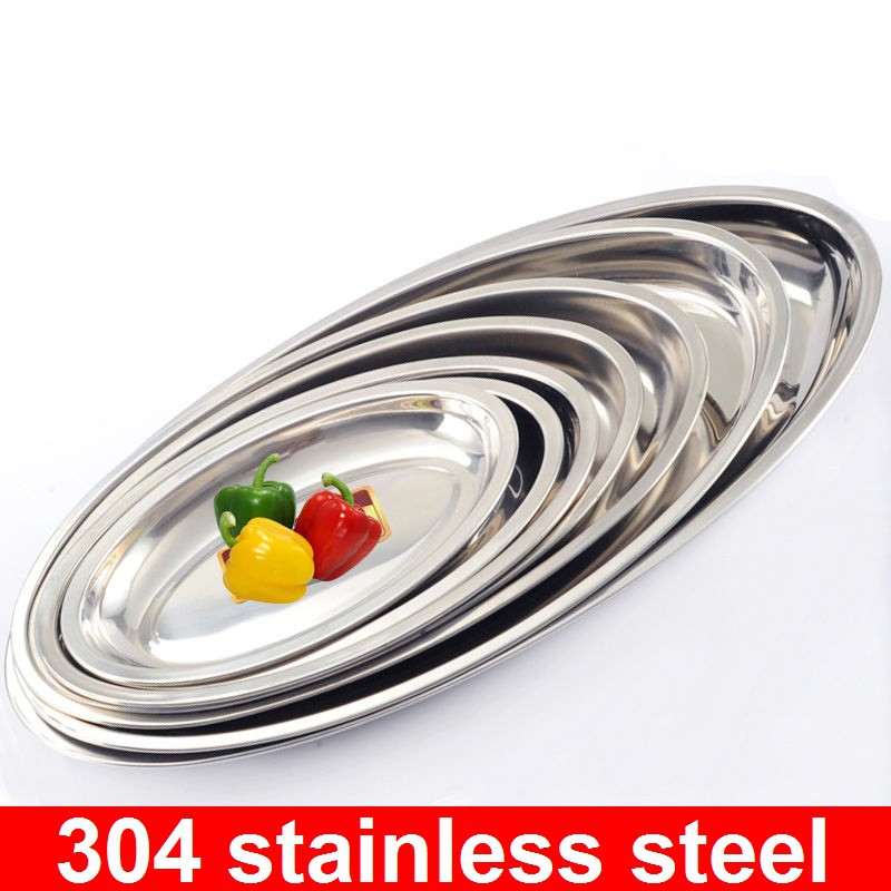 304 stainless steel fish plate household oval large fried and steamed ...