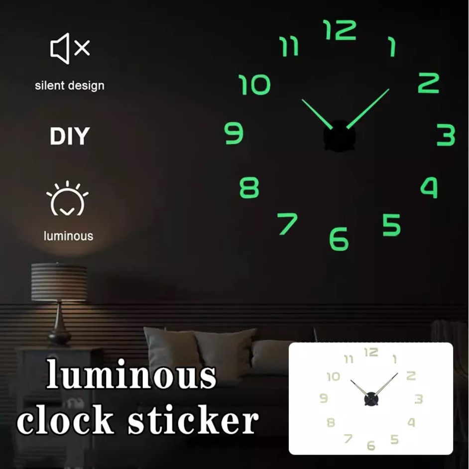 Luminous DIY 3D Art Wall Clock Quartz Movement Sticker Clock Decor for ...