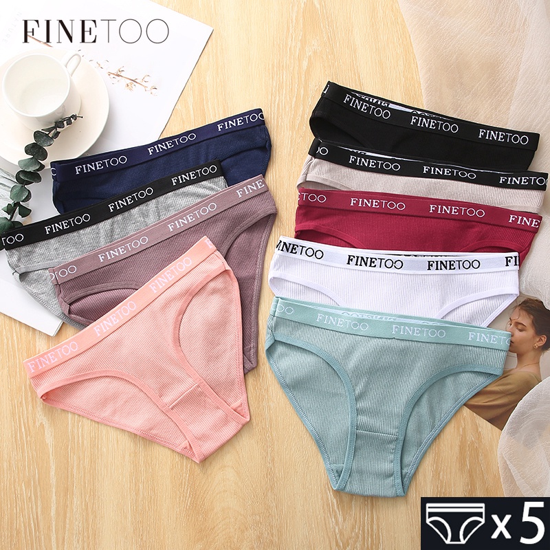 FINETOO 5Pcs/Set Cotton Panties Women M-2XL Solid Color Letter ...
