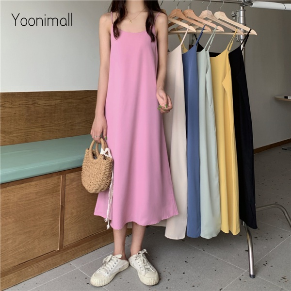 Dress Women Casual Simple Solid Color Long Dress Multicolor Optional ...