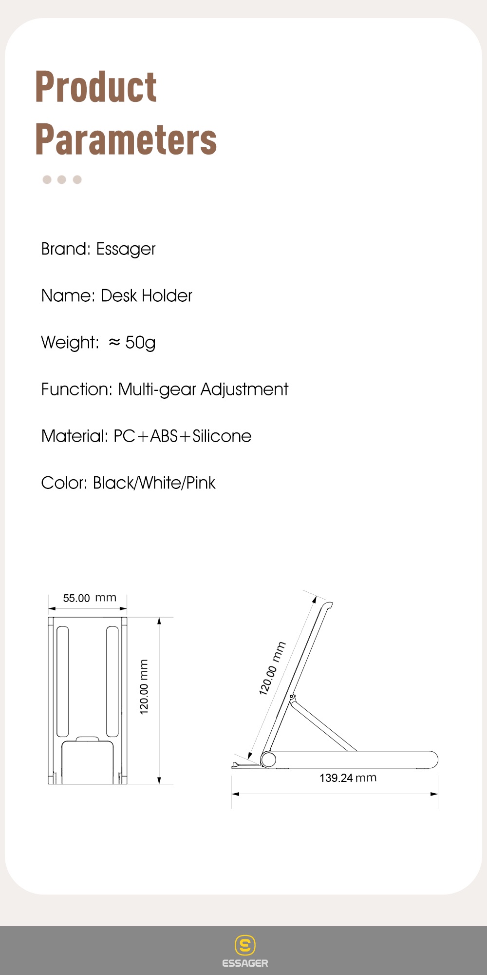 Essager Foldable Desktop Stand Triple Protection Multi-Gear Adjustment ...