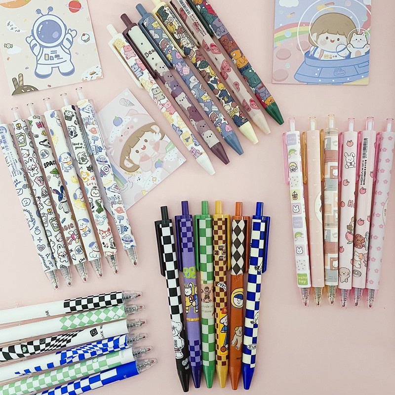 RUIXIANG 6pcs/set INS Cartoon Gel Pen 0.5mm Press Pen Set Lattice ...