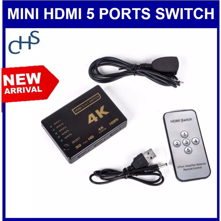 Mini HDMI Switch 5 Ports Splitter HDMI Port 1080P 4K Converter For DVD ...