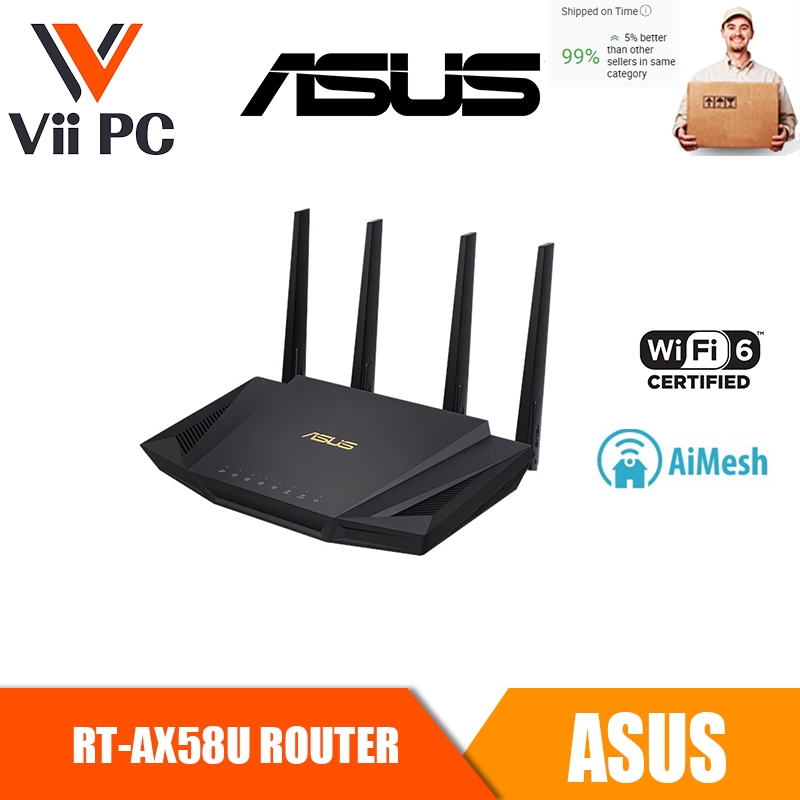 ASUS RT-AX58U V2 AX3000 Dual Band WiFi 6 Router supports MU-MIMO and ...