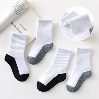 5 Pairs Student Basic School Socks /Children's Solid Color Sports Mid ...