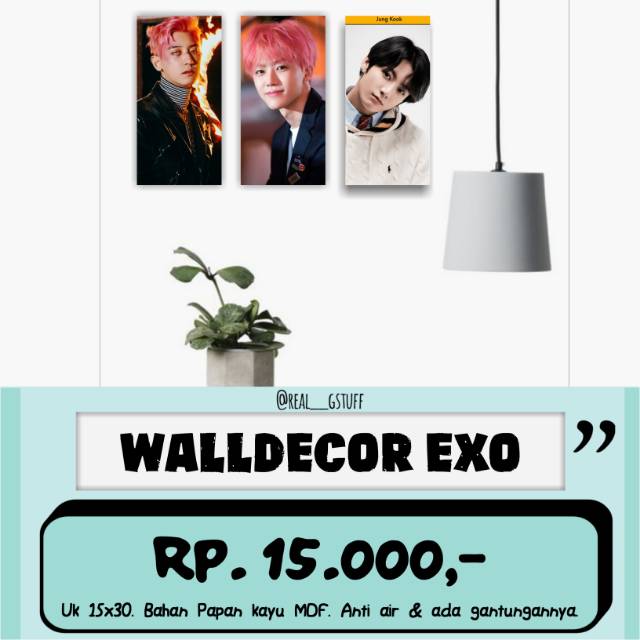 HIASAN DINDING KAYU Walldecor EXO Size 15x30cm Wall Decor Wooden Poster glossy Korean KPOP Wall ...