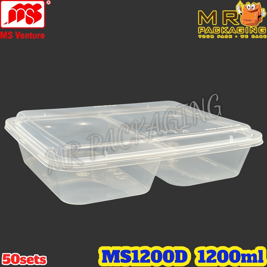 MS 1200D 2 Compartment Container with Dome Lid ( 50sets± ) Disposable ...