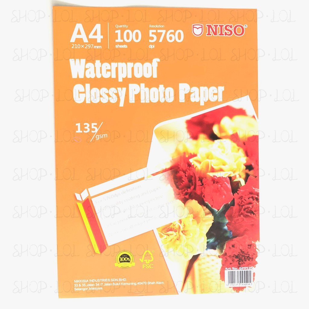135gsm NISO Waterproof A4 Glossy Photo Paper NISO 防水光面照片品质纸 Kertas ...