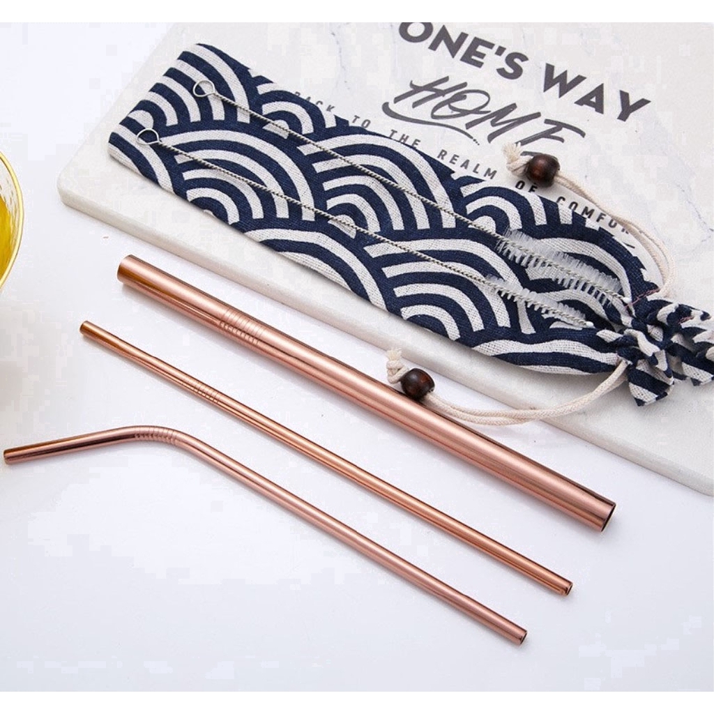 5pcs Set Reusable Cafe Tea Drinking Straws 304 Stainless Steel Metal ...
