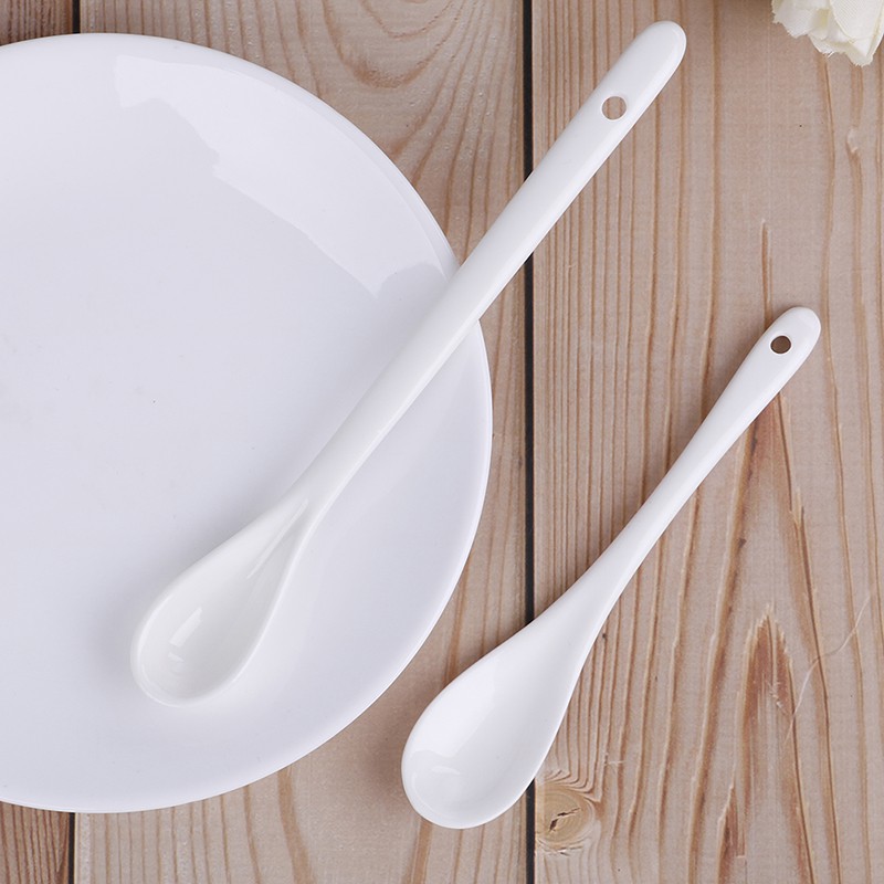 Ceramic Spoons Long-short white Porcelain Coffee Soup sugar Tea Dessert ...