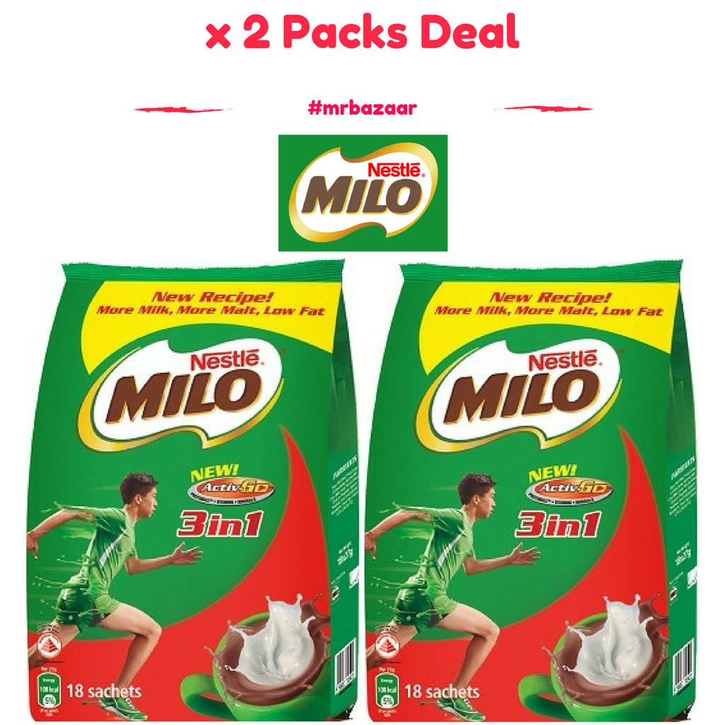 MILO ACTIV-GO 3 In 1 Powder (18 x 27g) x2 Packs Bundle Deal [Nestle ...