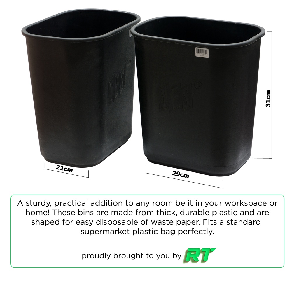 YES Black Plastic Dustbin or Paper Bin, Medium, Perfectly fits standard ...