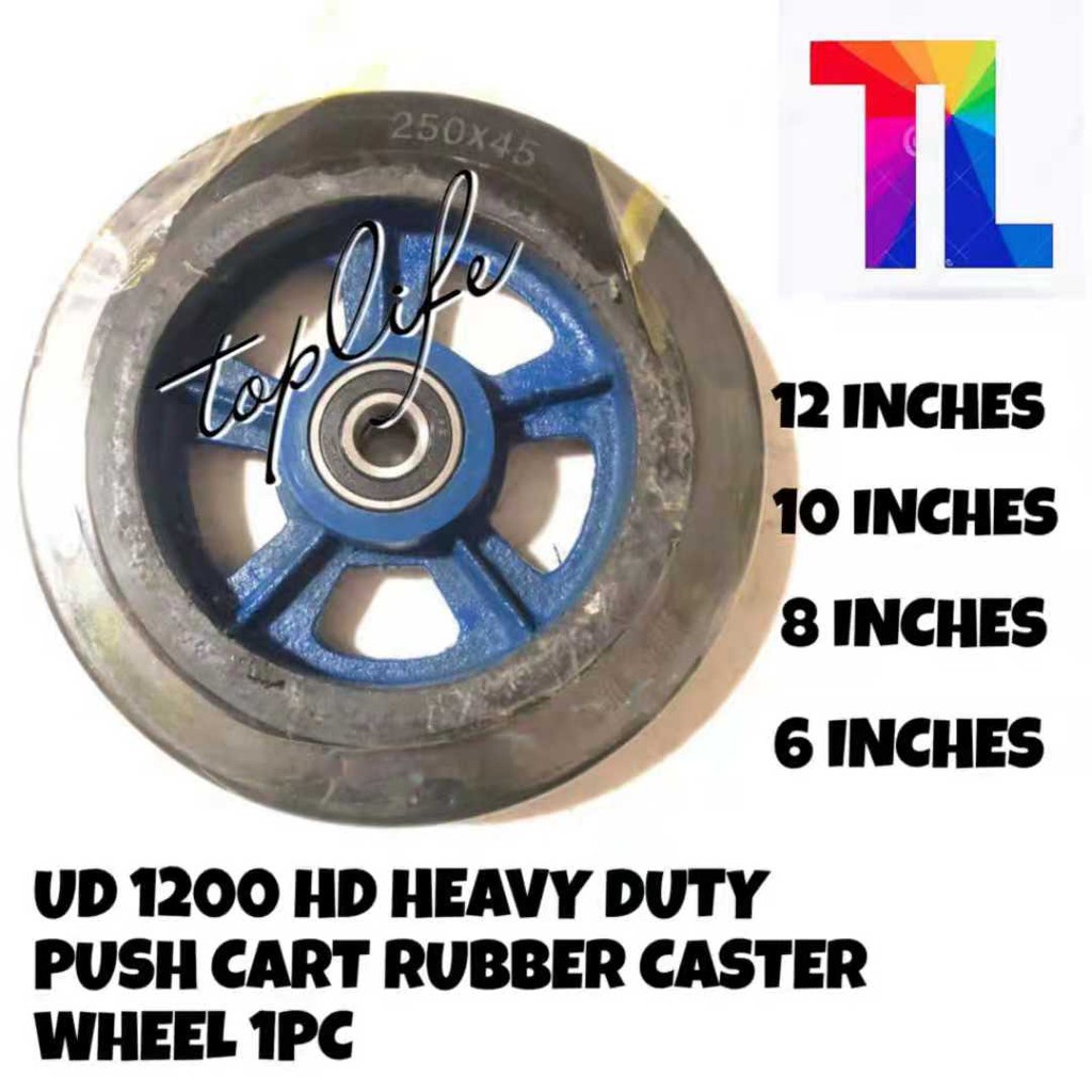 UD 1200 HD BLUE HEAVY DUTY PUSH CART RUBBER CASTER WHEEL 1 PC (SIZE 6"8 ...