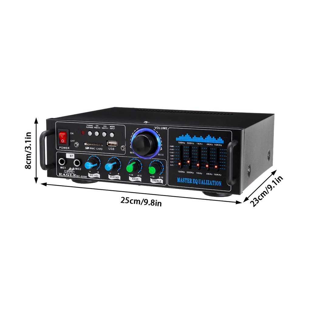 2000W bluetooth Stereo Amplifier Surround Sound Mixer FM AUX USB SD AMP ...