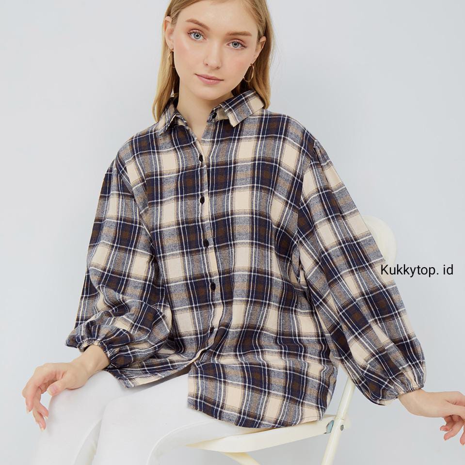 KEMEJA Kukky Top Korean Style Flannel Check Shirt 12048 | Shopee Singapore