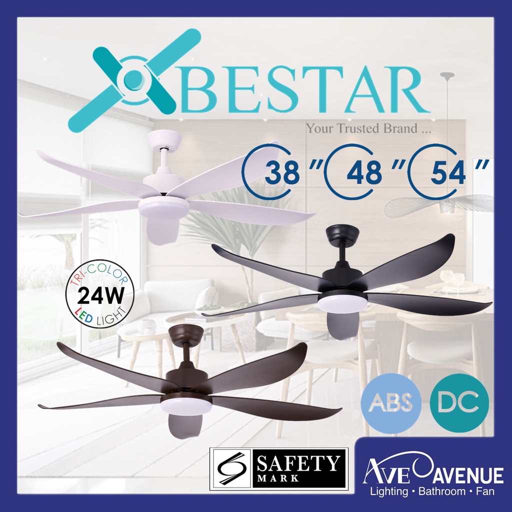 BESTAR VINO DC Motor 5 Blade 38/48/54 Inch Ceiling Fan with 3 Tone LED ...