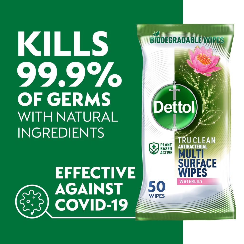[New] Dettol Tru Clean Multi Surface Wet Wipes Waterlily 50s - Kills 99 ...