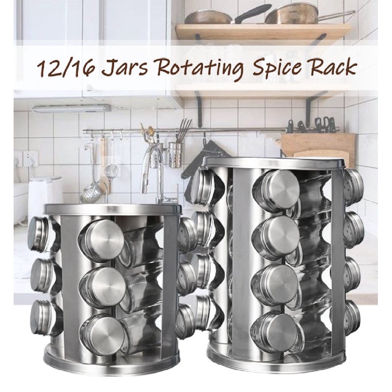 Spice Rack with 12 jars, Countertop Spice Tower, Round Spice Rack ...