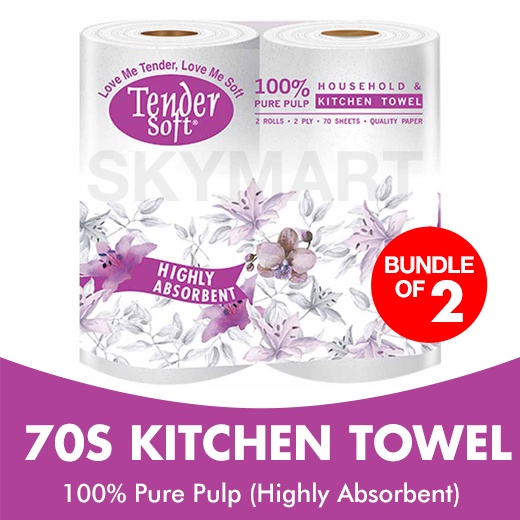 70S Tender Soft 100% Pure Pulp Kitchen Towel Tissue Paper 70s x 2 Rolls ...