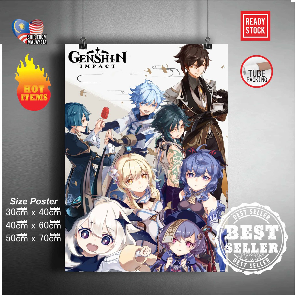 Genshin Impact poster Sticker Room decoration animation game poster ...