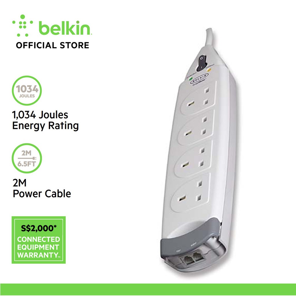 Belkin F9H410sa2M Series 4-Socket Surge Protector | Shopee Singapore