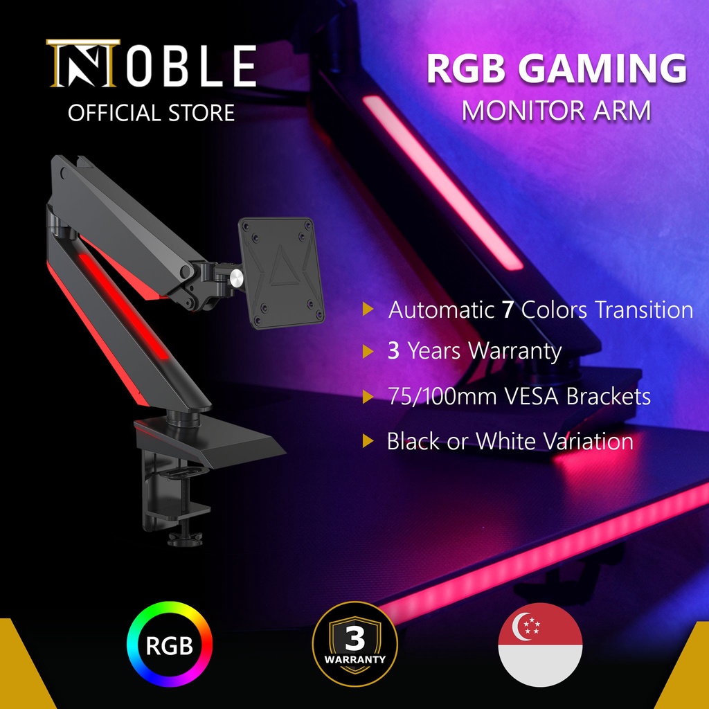 NOBLE Radiance Single RGB Lights Gaming LCD Monitor Arm Vesa Monitor ...